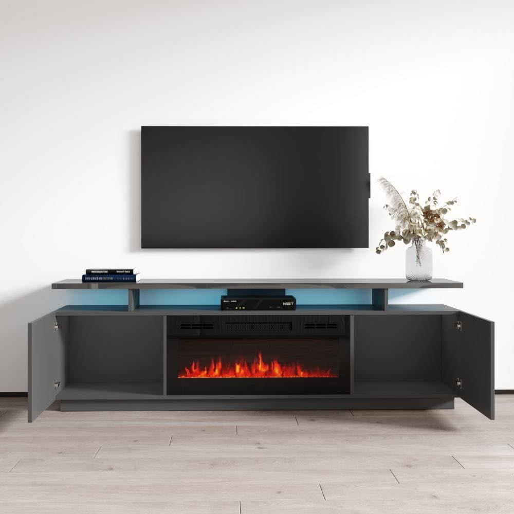 Meble Furniture Eva Modern TV Stand with Electric Fireplace Gray ...