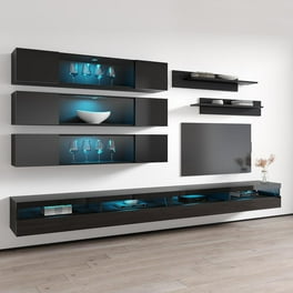 Mopio Blake 4 Piece Entertainment Center with Storage Modern Farmhouse Wall Unit TV Stand with Bookshelves for up to 65 TVs Trophy Display Case Media Console Cabinet Living Room White Walmart