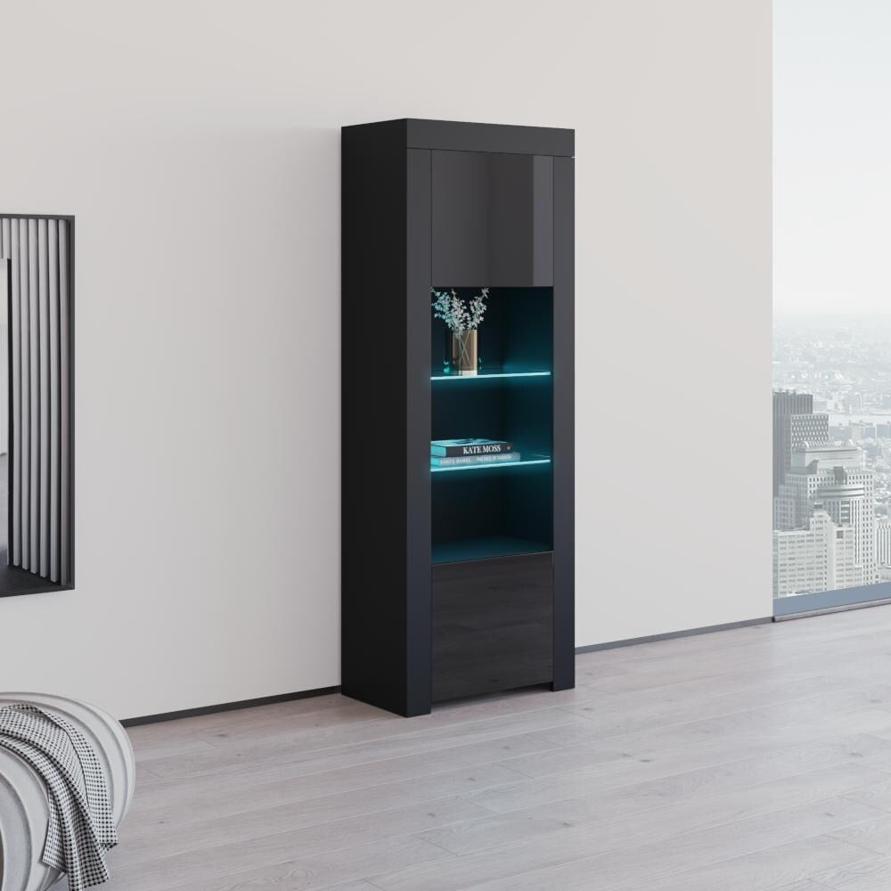 Meble Furniture Milano Matte LED Bookcase w/ High-gloss Front Black ...