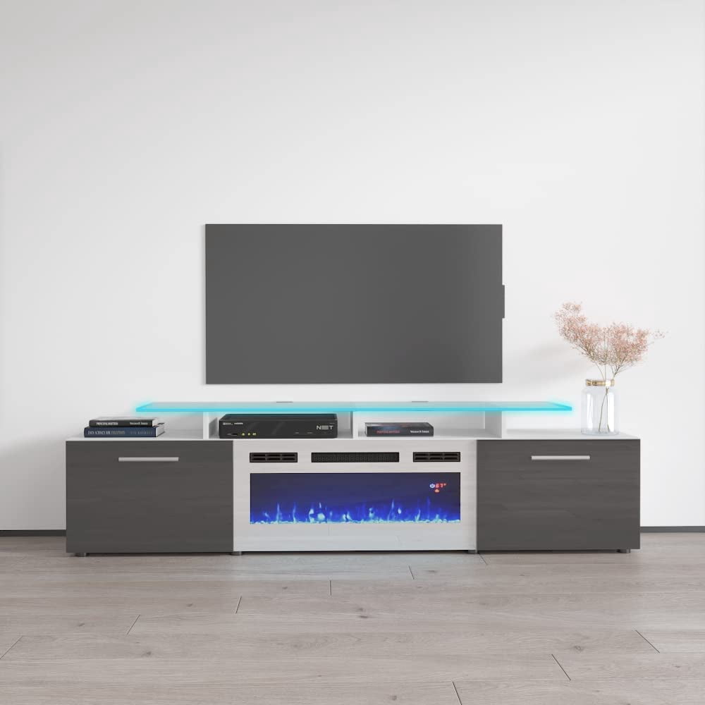 Meble Furniture Rova WH-EF Fireplace TV Stand - Modern High Gloss TV ...