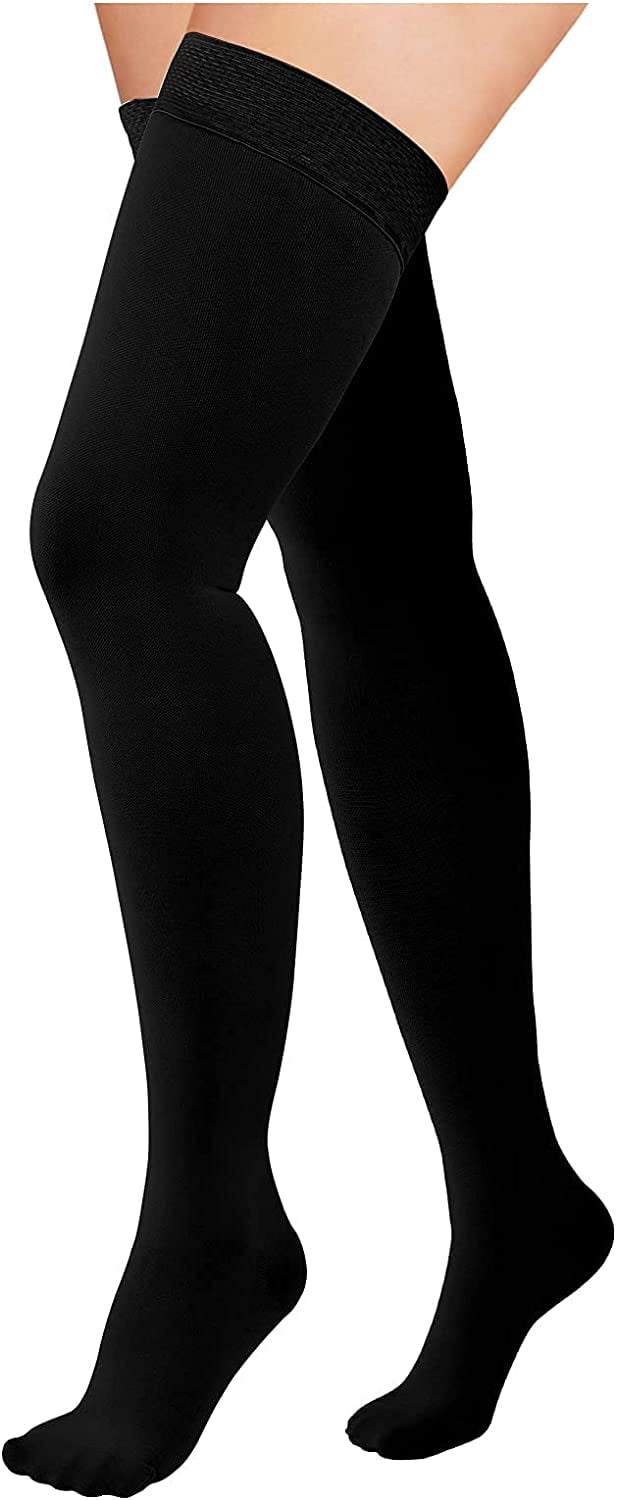 MecTo 1 Pair 15-20mmHg Thigh High Compression Socks Closed Toe ...