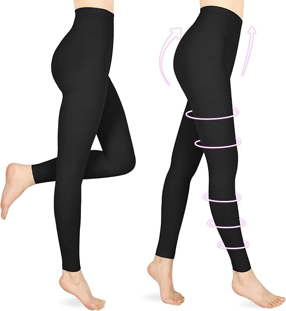 MecTo 2 Pairs Black XL Size 20-30 mmHg Compression Pantyhose Medical ...