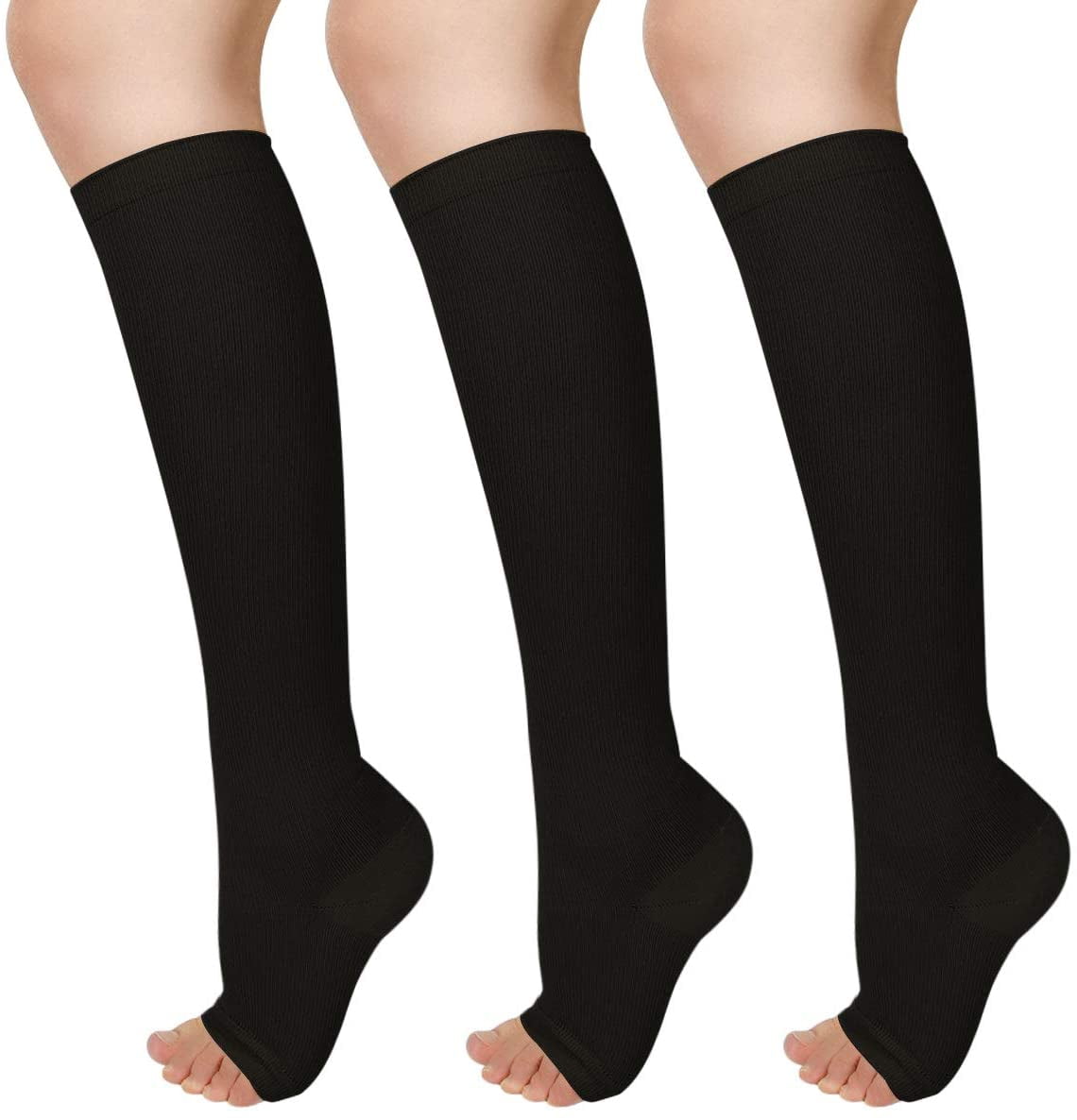 MecTo Knee High Compression Socks, Toeless, Black, 15-20 mmHg, XXL ...