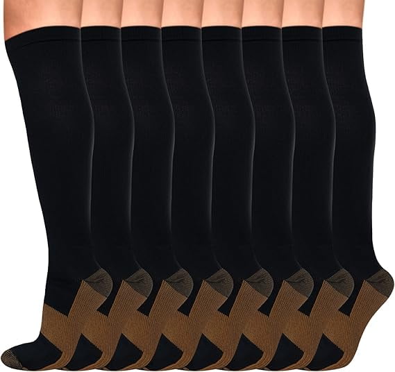 MecTo 8 Pairs Copper Compression Socks 15-20 mmHg Knee High Compression ...