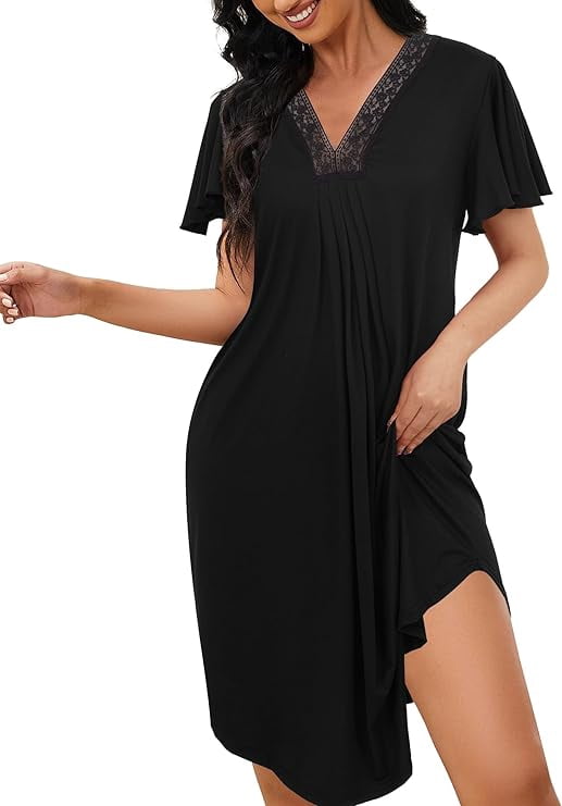 MecTo Short Sleeve Nightgown Summer Sleepshirt V-Neck Nightshirts for ...