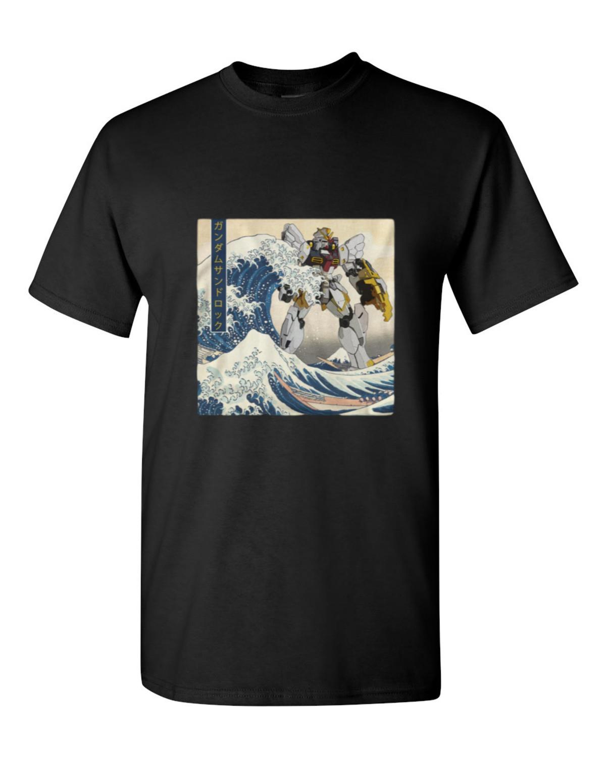 Mecha Sandrock Battling Waves In Kanagawa Inspired Anime Style T-Shirt ...