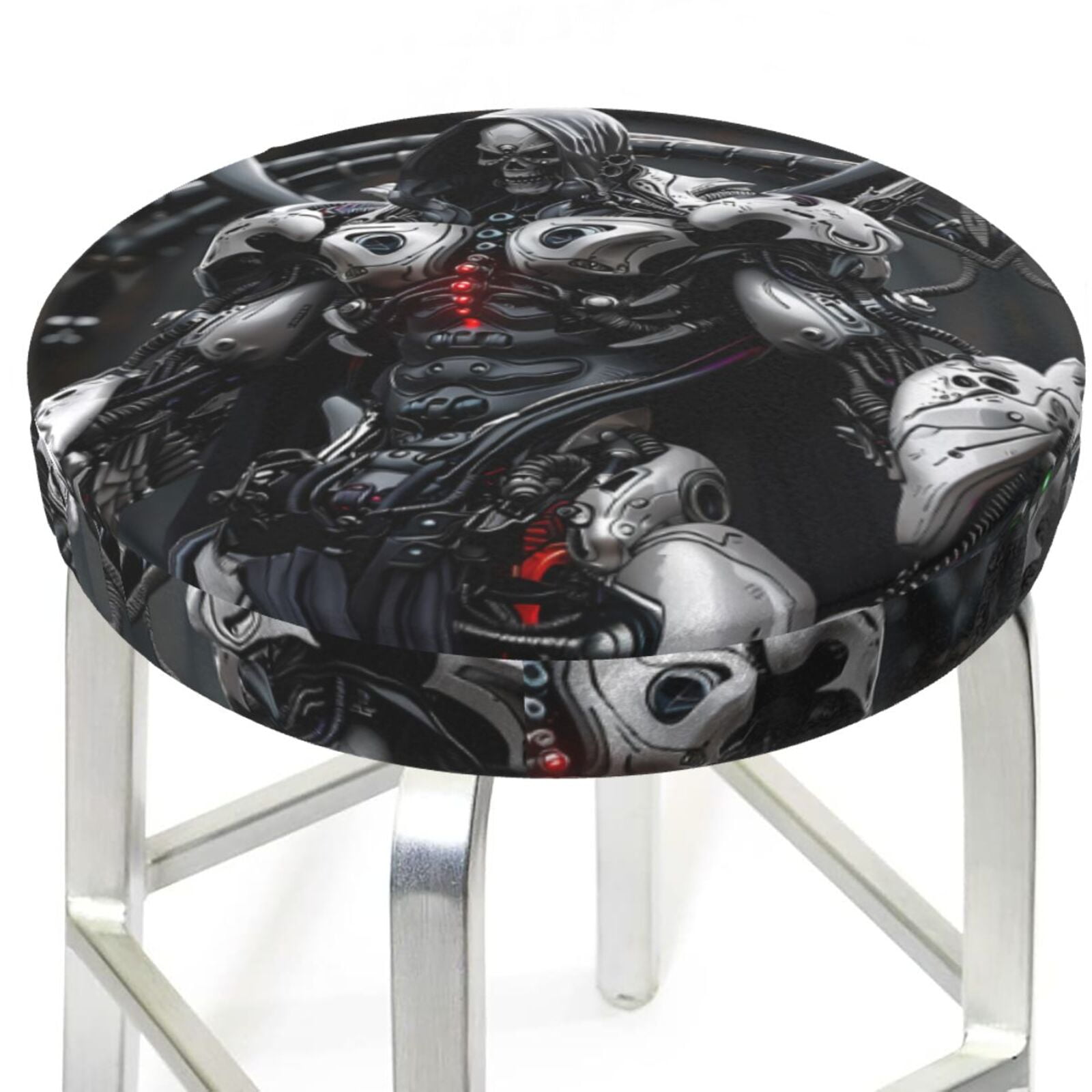 Mecha Skeleton Warrior Round Bar Stool Seat Covers, Elastic Round Chair ...