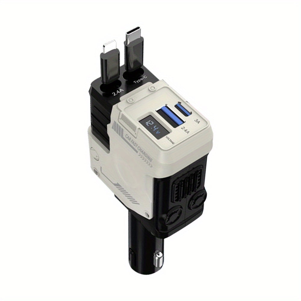 Mecha Style Retractable Car Charger, 4 in 1 Super Fast Charging Car ...