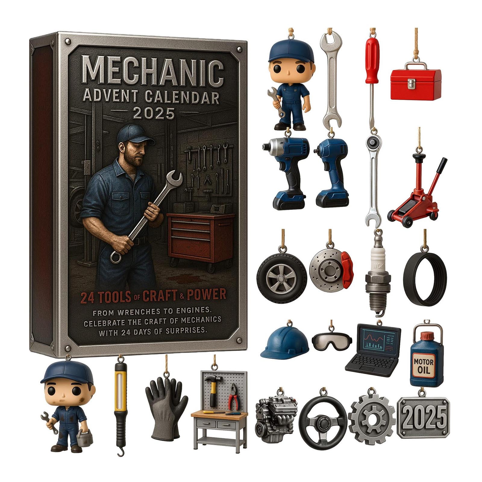 Mechanic Advent Calendar 2025, 24 Days Christmas Countdown, 2D Acrylic ...
