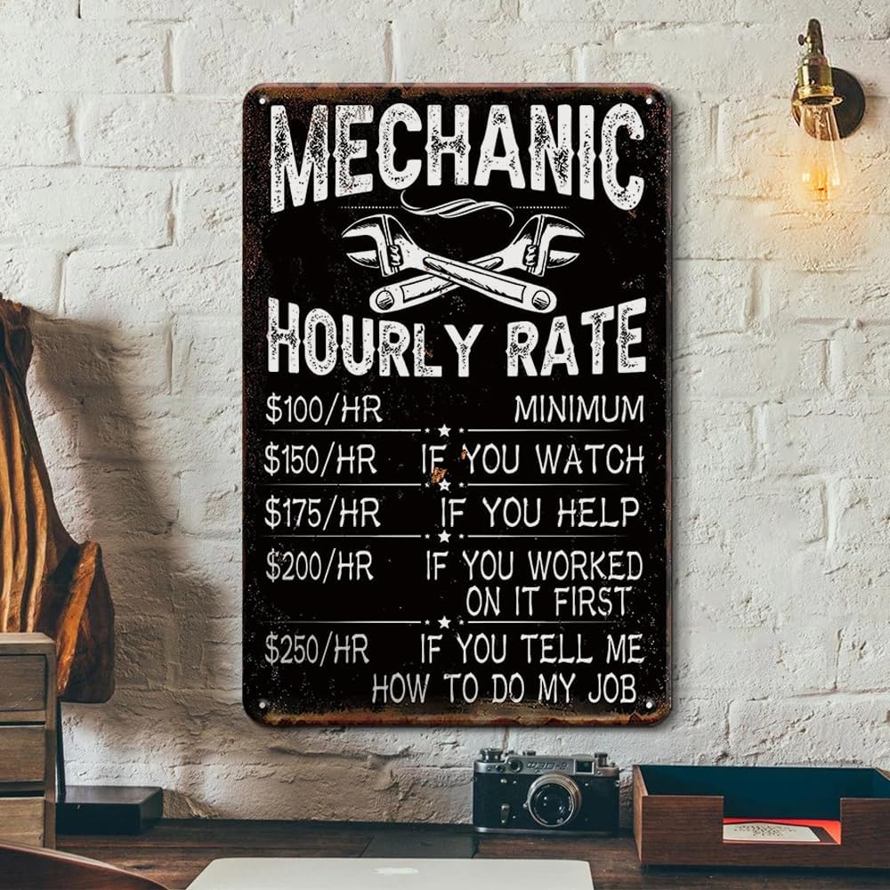 Mechanic Gifts Garage Signs for Men, Mechanic Hourly Rate Reproduction ...