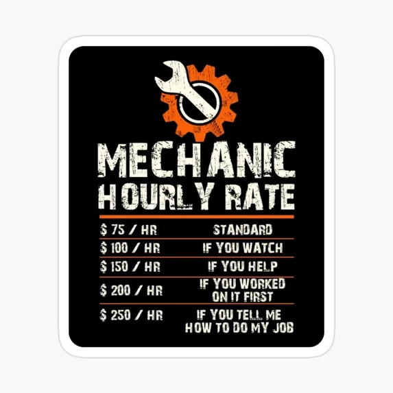 Mechanic Hourly Labor Rates Glossy Sticker Phone Decal Water Bottle ...
