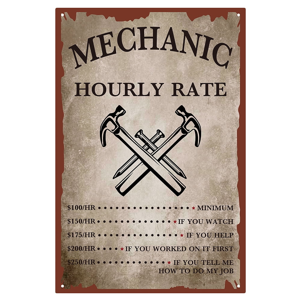 Mechanic Hourly Rate Metal Tin Sign Mechanic Shop Decor DIY Car Garage ...