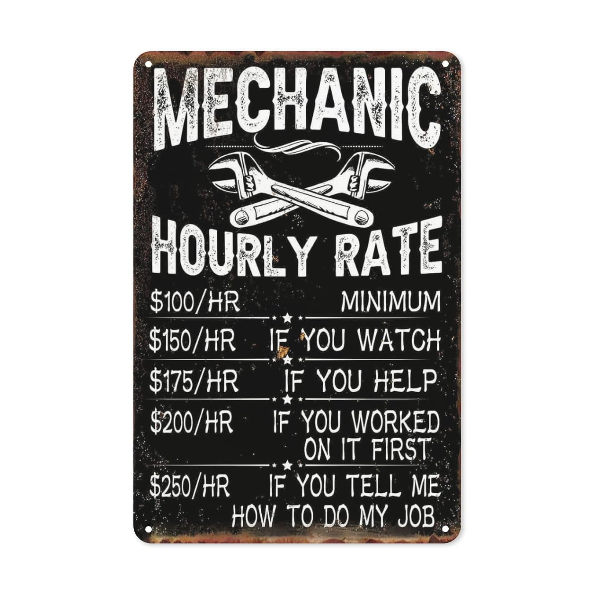 Mechanic Hourly Rate Reproduction Metal Tin Sign Mechanic Shop Decor ...