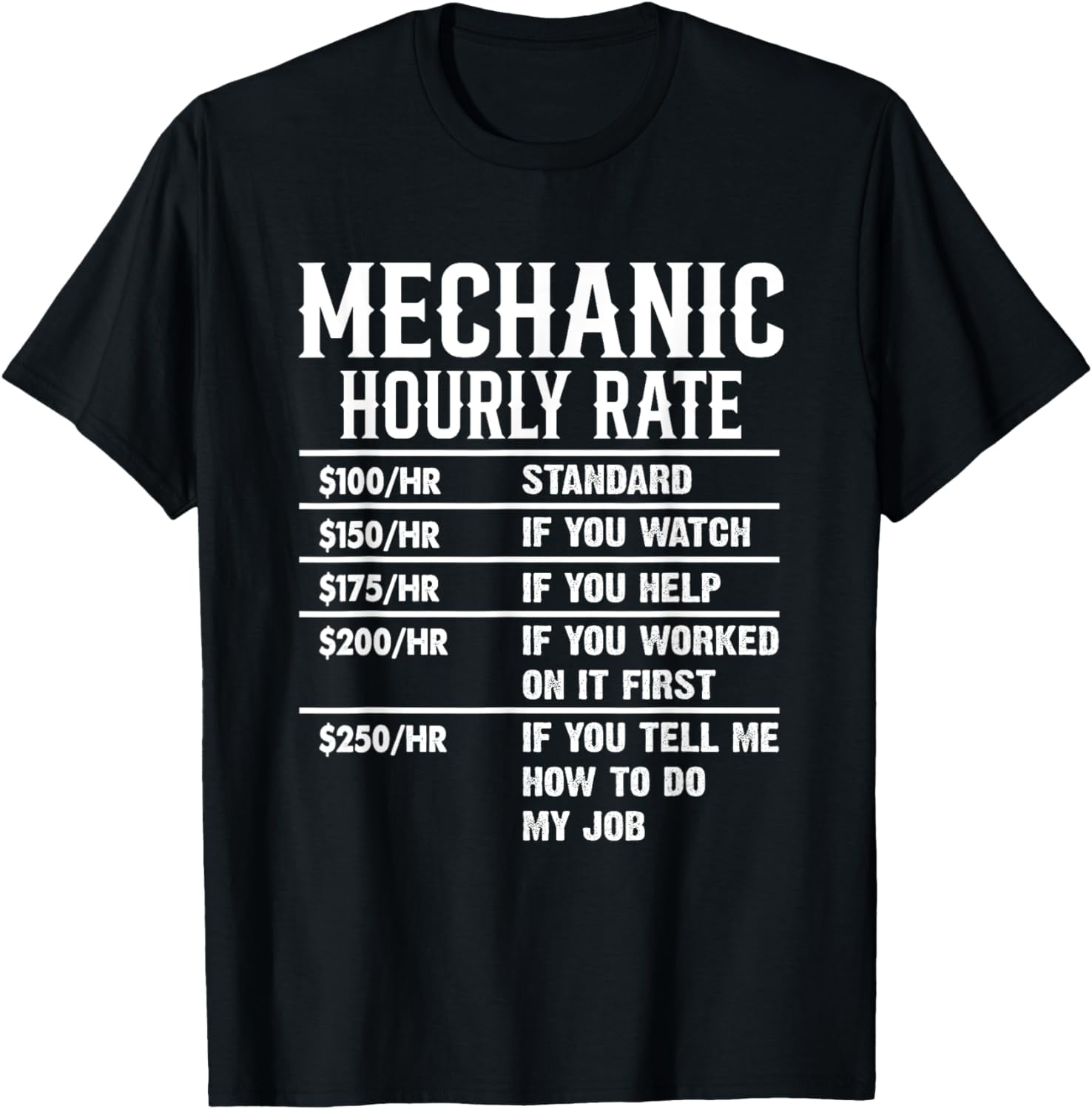 Mechanic Hourly Rates | Funny Mechanic Design for Men Labor T-Shirt ...