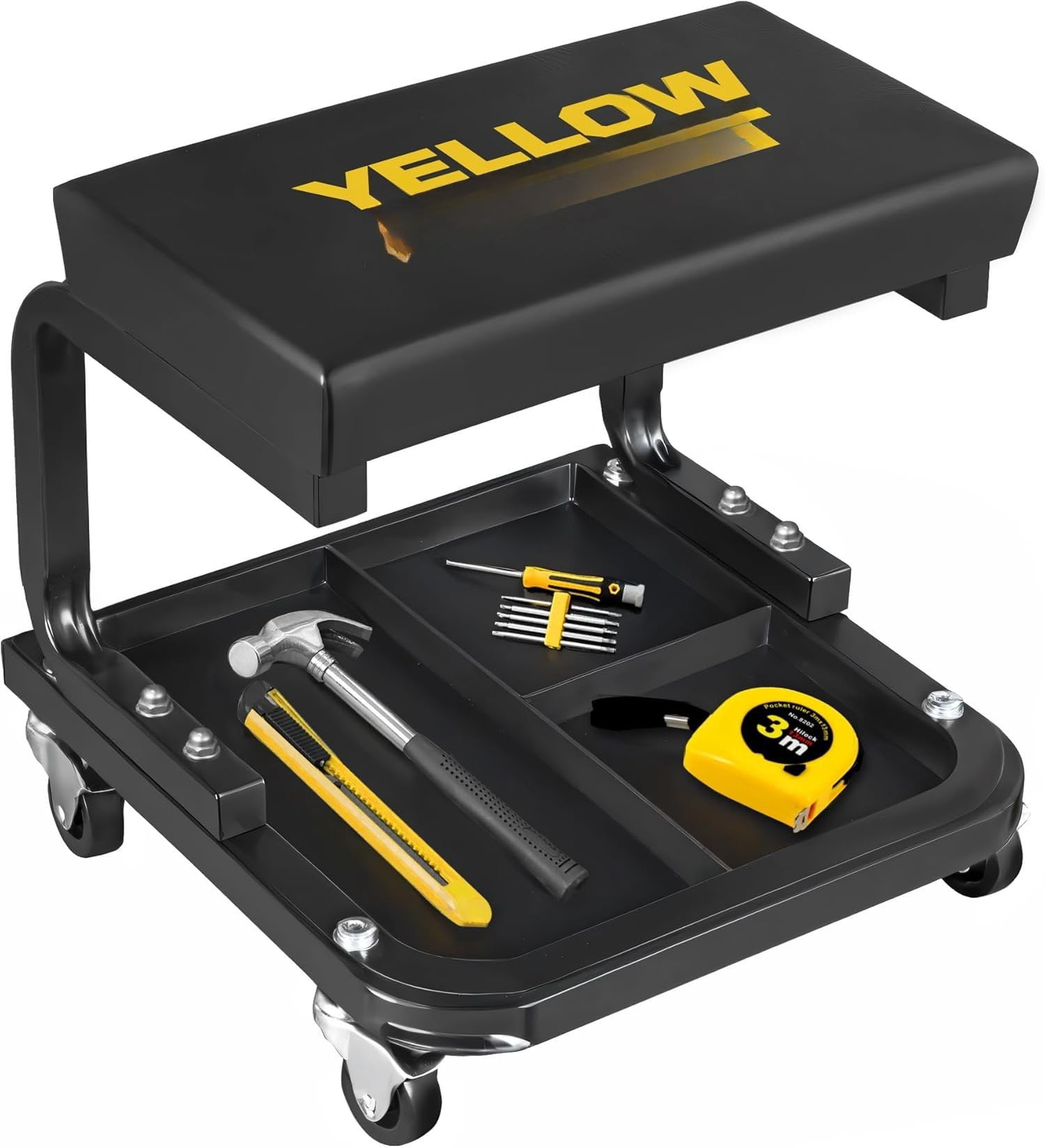Mechanic Rolling Stool 250 Lbs Capacity, Garage Stool Wheels with Tool ...