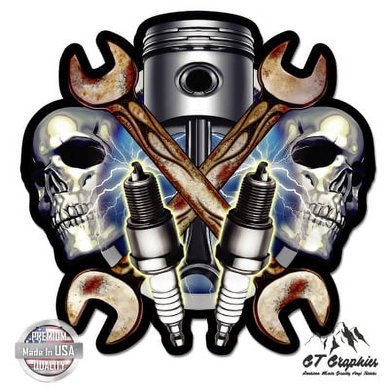 Mechanic Skull Wrenche Crossed - 3" Vinyl Sticker - For Car Laptop I ...