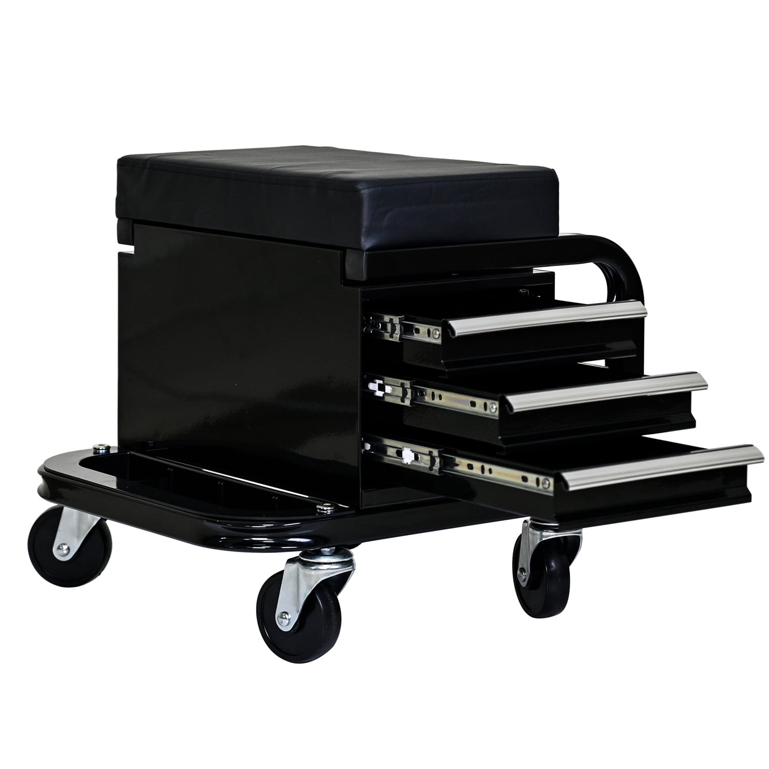 Mechanic Stool with 3-Layer Sliding Drawers, 3 Canholder and Tool Tray ...