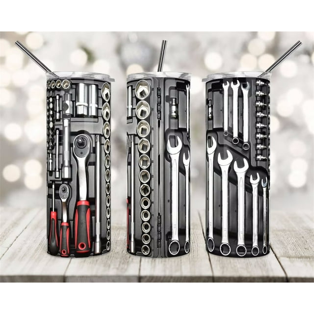 20oz Mechanic Tool Box Print Stainless Steel Tumbler with Lid, Straw ...