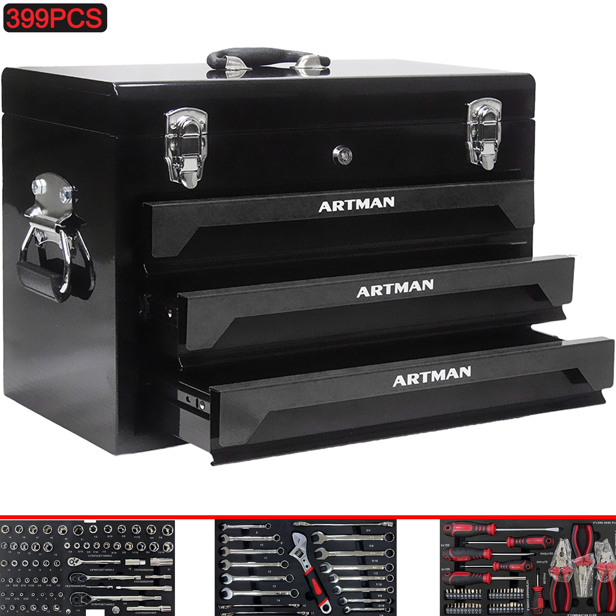 Seizeen Heavy Duty Universal Mechanic Tool Set, Metal Black, 19.7"x 10. ...