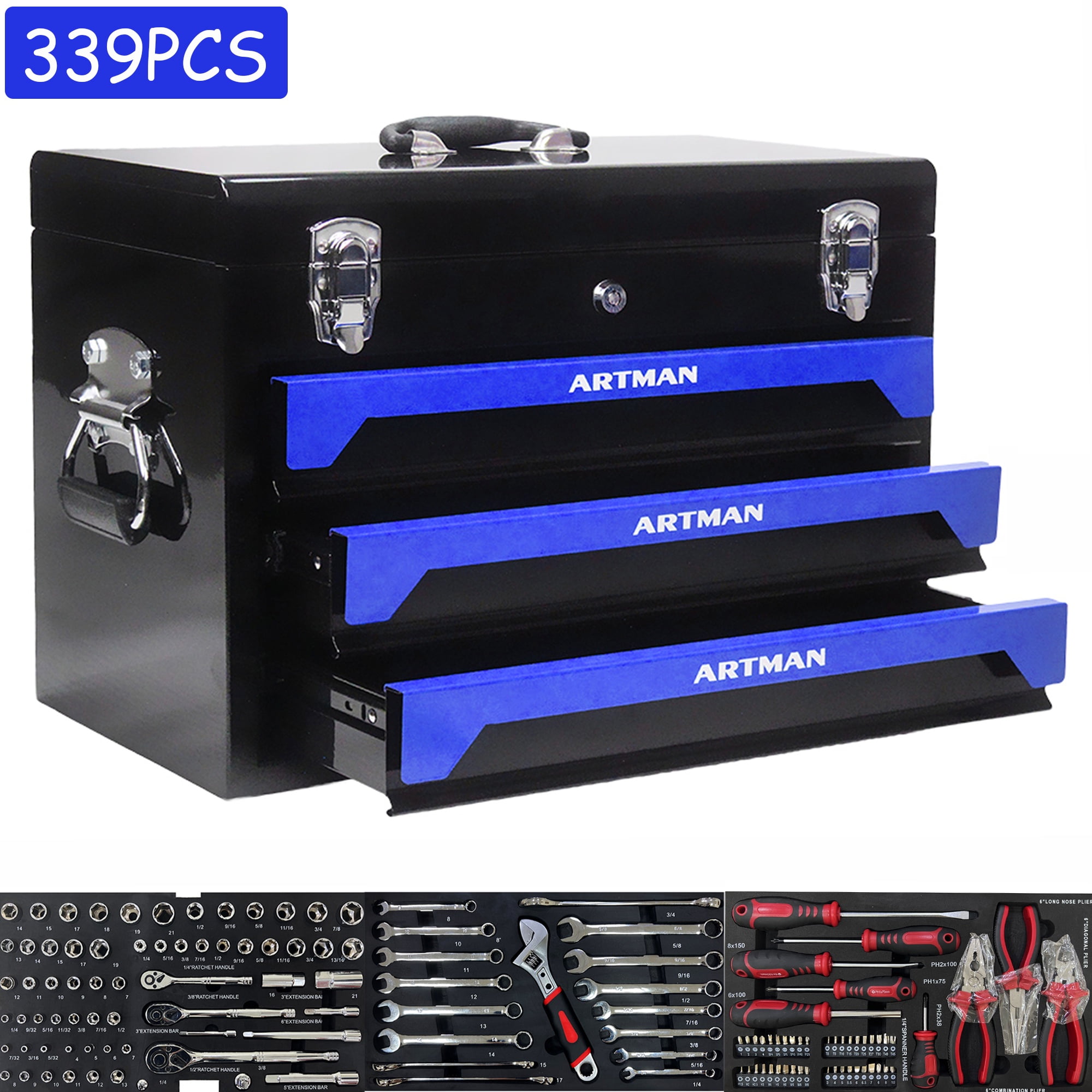 Seizeen Complete Starter Mechanic Tool Set - Heavy Duty 3-Drawer Tool ...