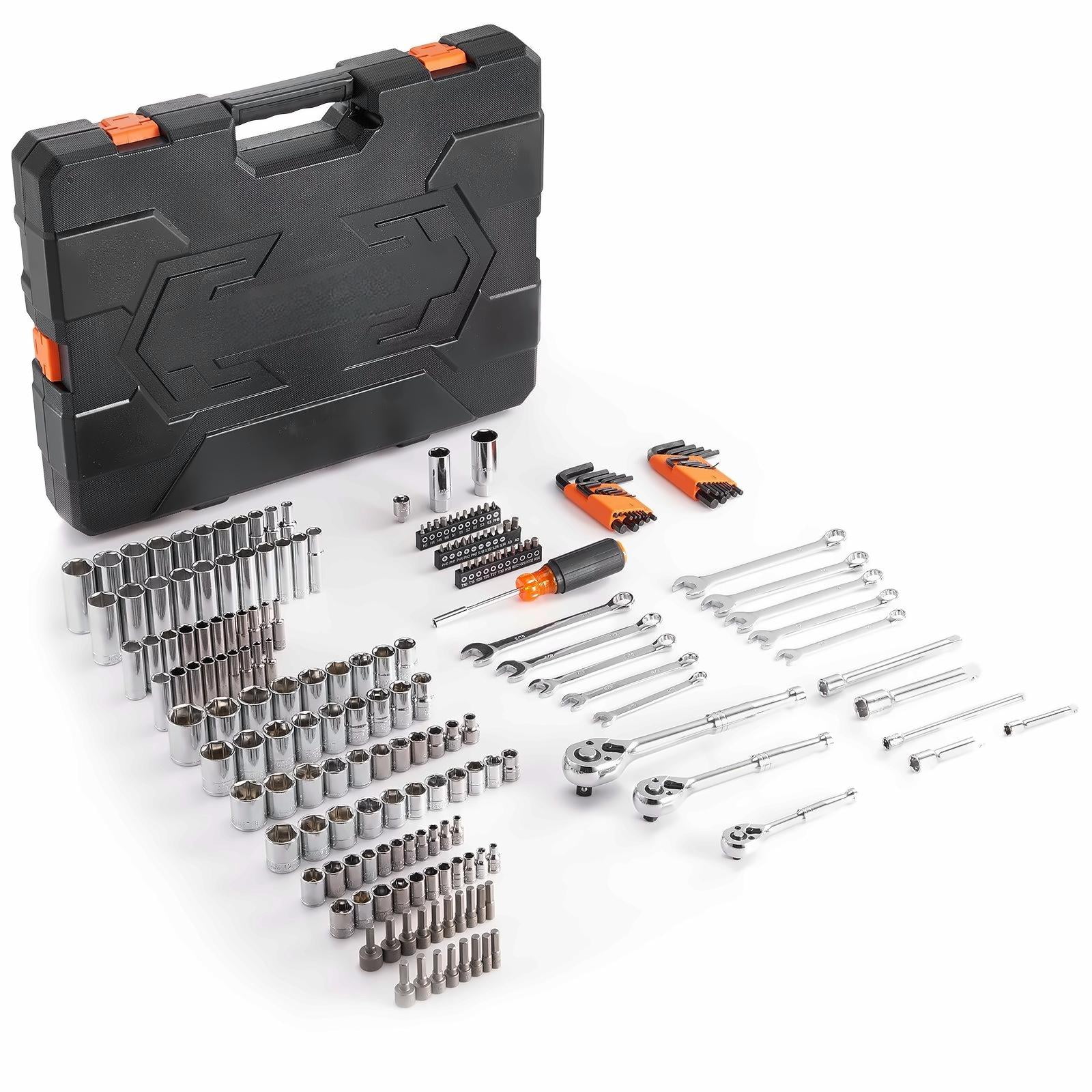 Mechanic Tool Set Socket Set 205 Pcs - 1/4" 3/8" 1/2" Drive SAE Metric Tool Kit with Wrenches ...