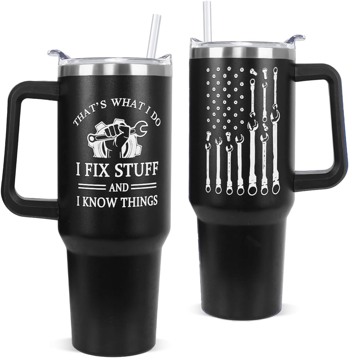 40 oz Mechanic Tumbler with Handle - Coffee Travel Mug, Gift for Car ...