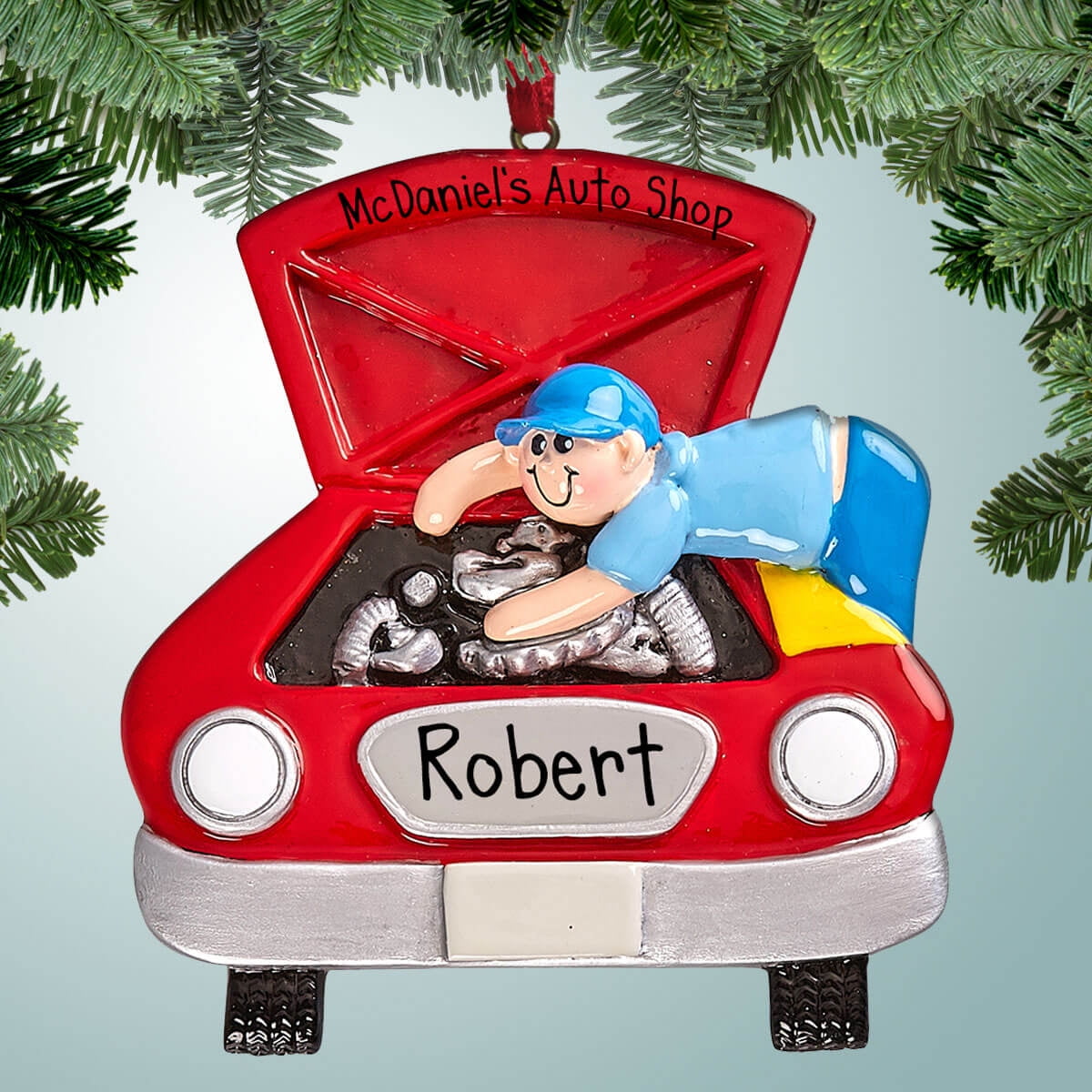 Mechanic Under Car Hood - Personalized Ornaments for Mechanics - Grease ...