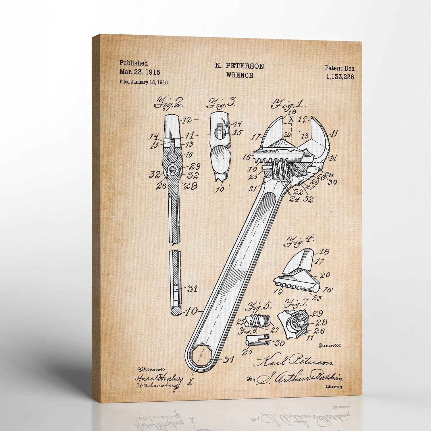 Mechanic Wall Decor, Tool Posters, Patent Wrench Canvas Print, Ready To ...