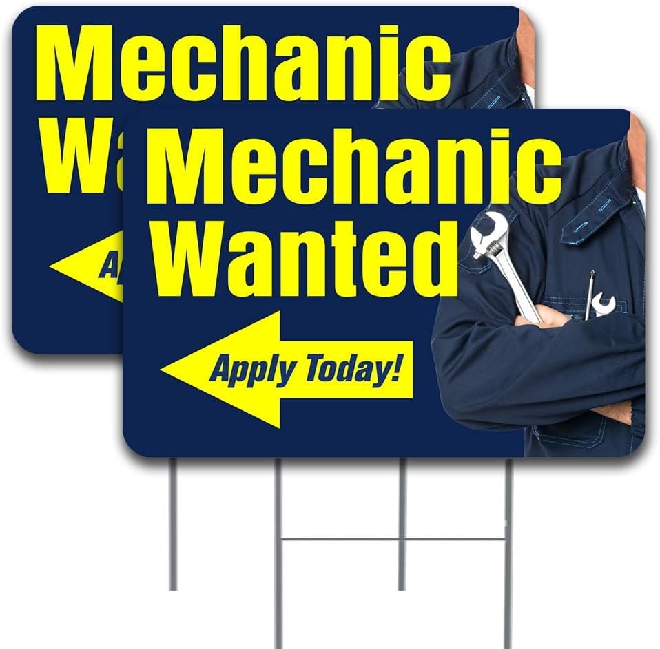 Mechanic Wanted Apply Today Arrow 2 Pack Yard Sign 16" x 24" - Double ...