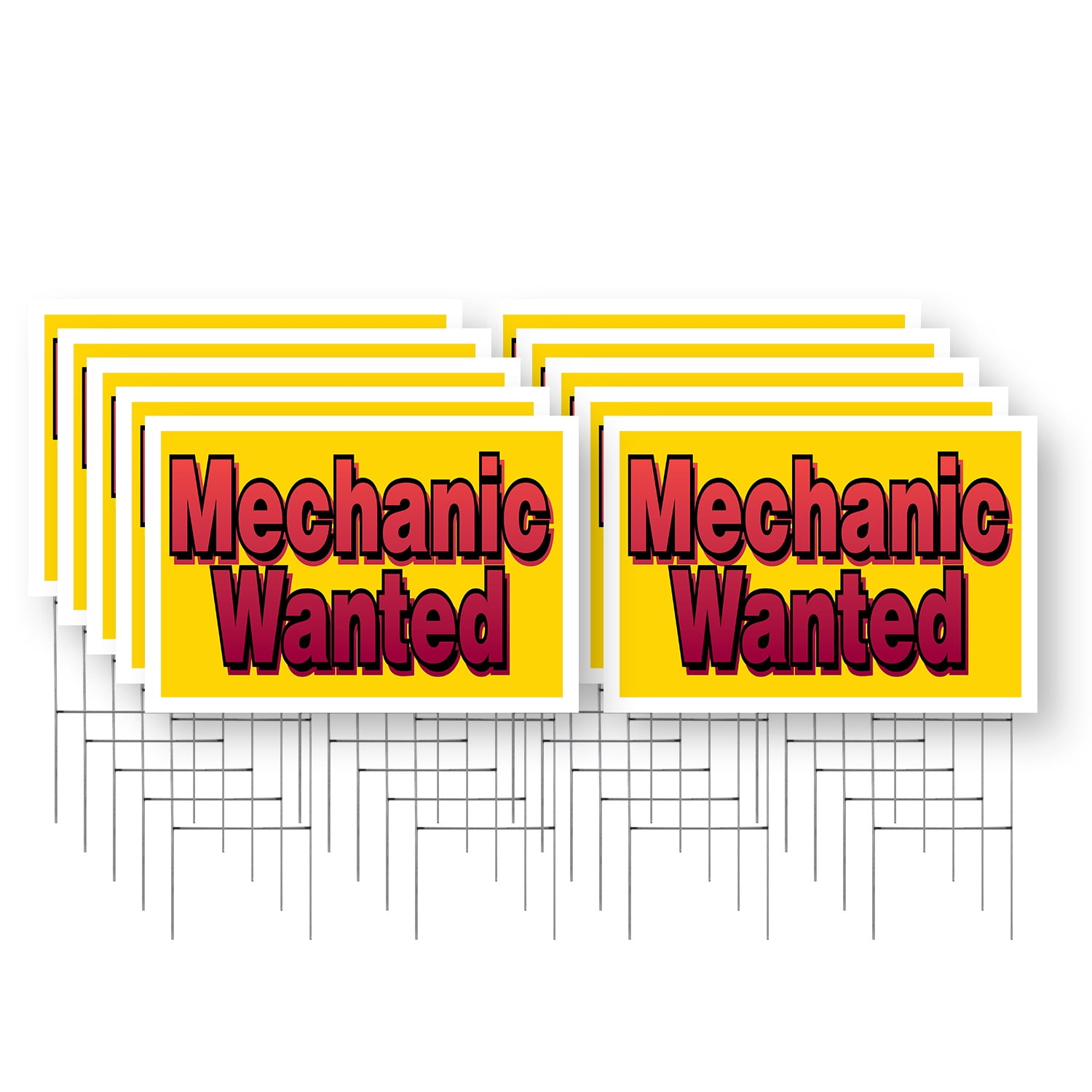 Mechanic Wanted Yard Sign 10 Pack of 24 Inch x 36 Inch Double Sided ...