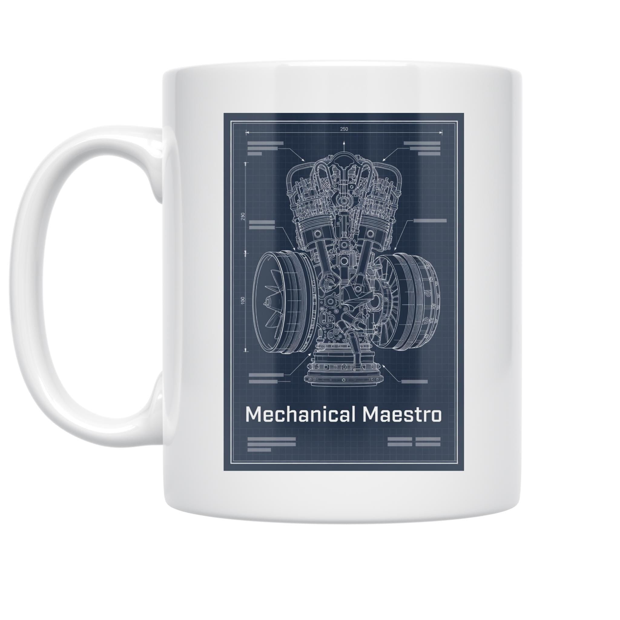 Mechanical 11 oz Coffee Mug - Blueprint Design White Ceramic - Walmart.com