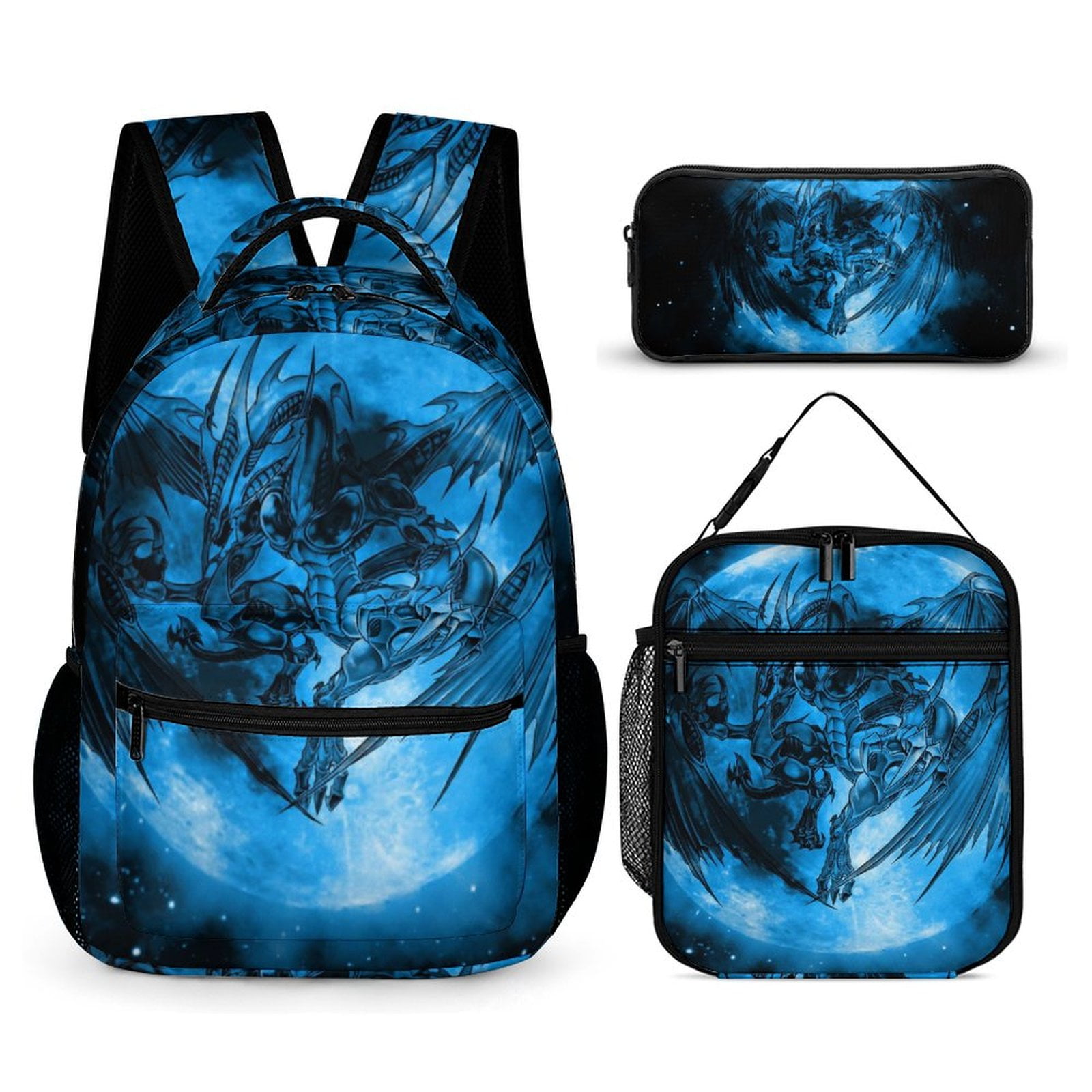 Mechanical Dragon 3 Piece Backpack Set Anime Casual Daypack with Lunch ...