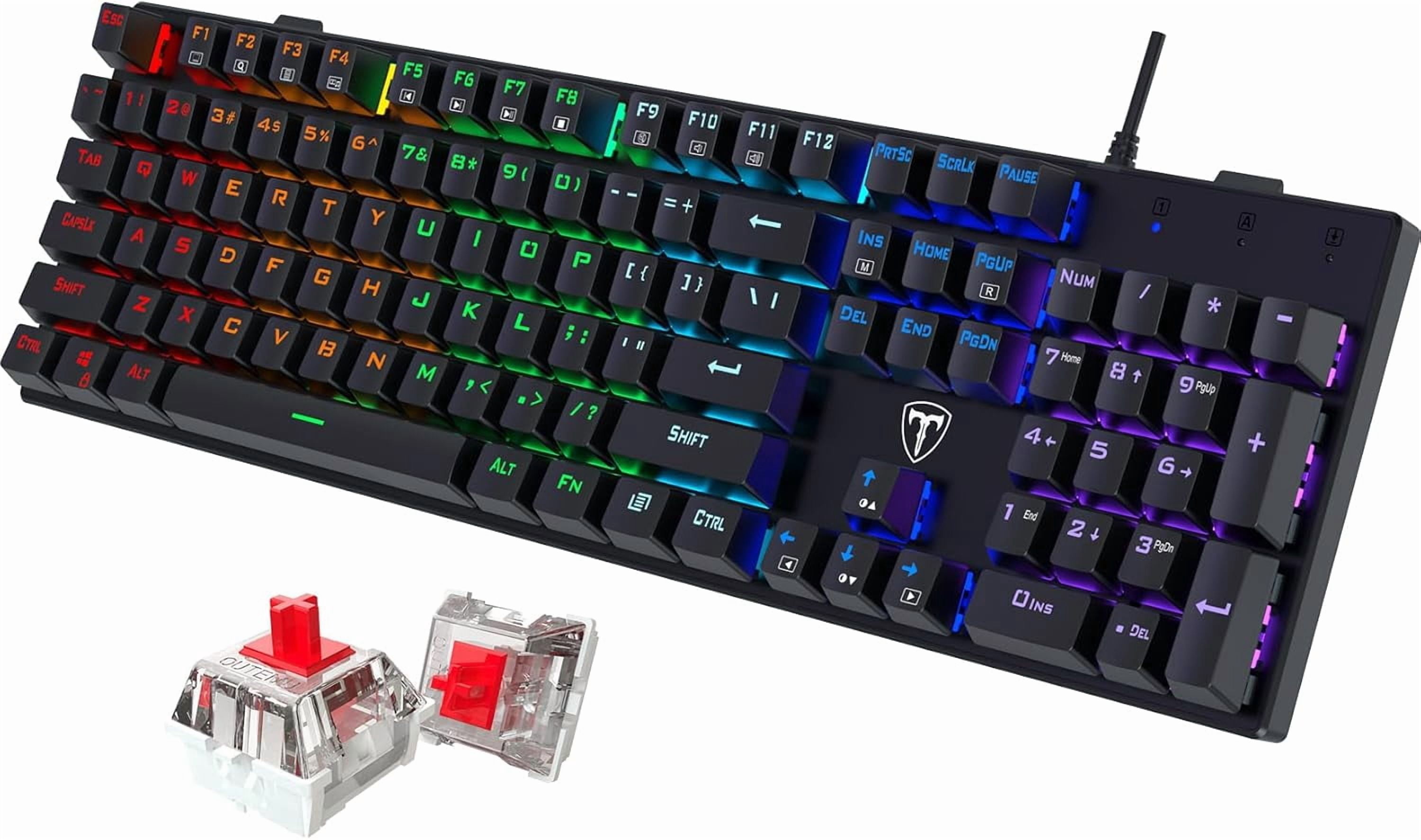 Mechanical Gaming Keyboard, 104 -Slim Backlit Wired Keyboard with Red ...