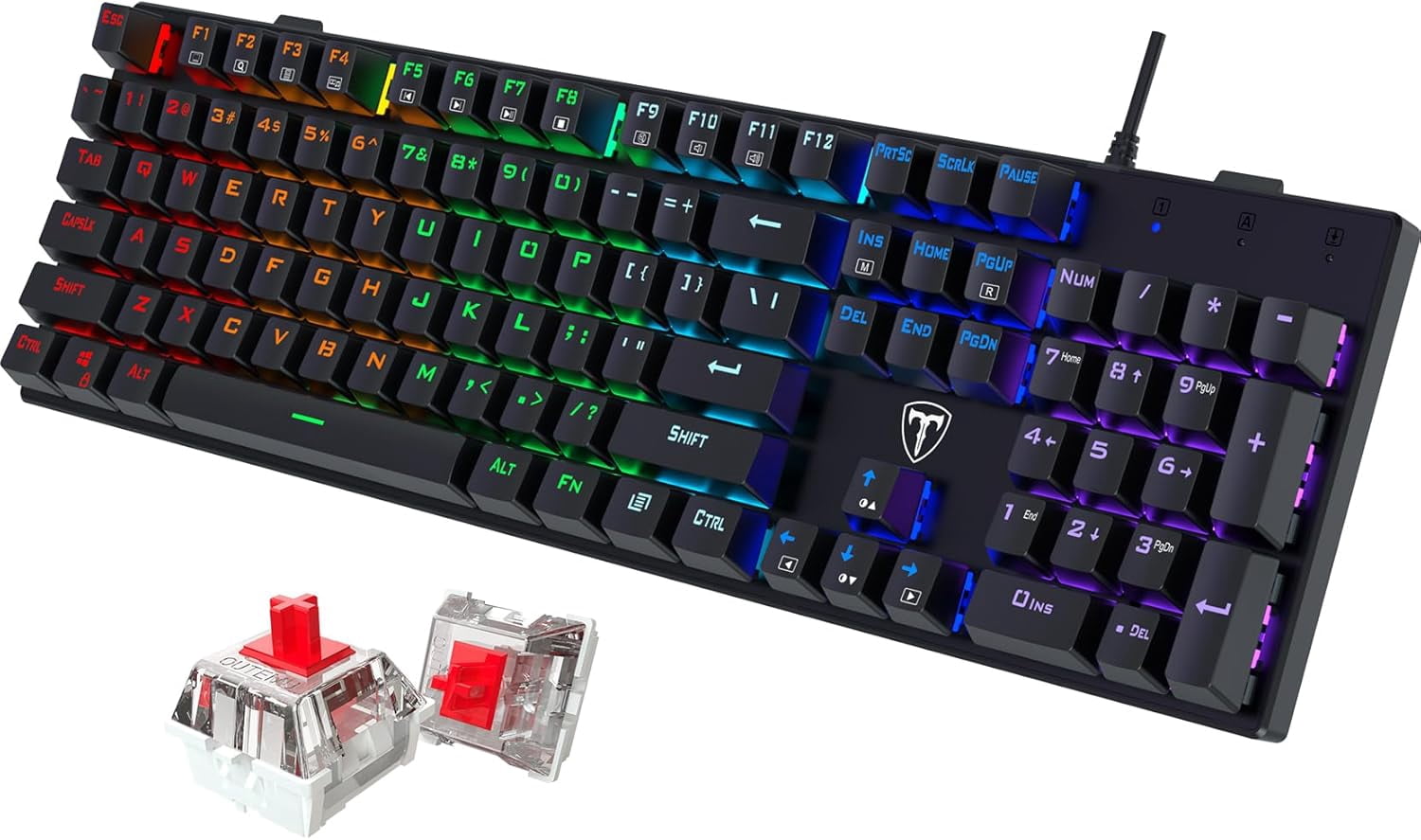 Mechanical Gaming Keyboard, 104 -Slim Backlit Wired Keyboard with Red ...