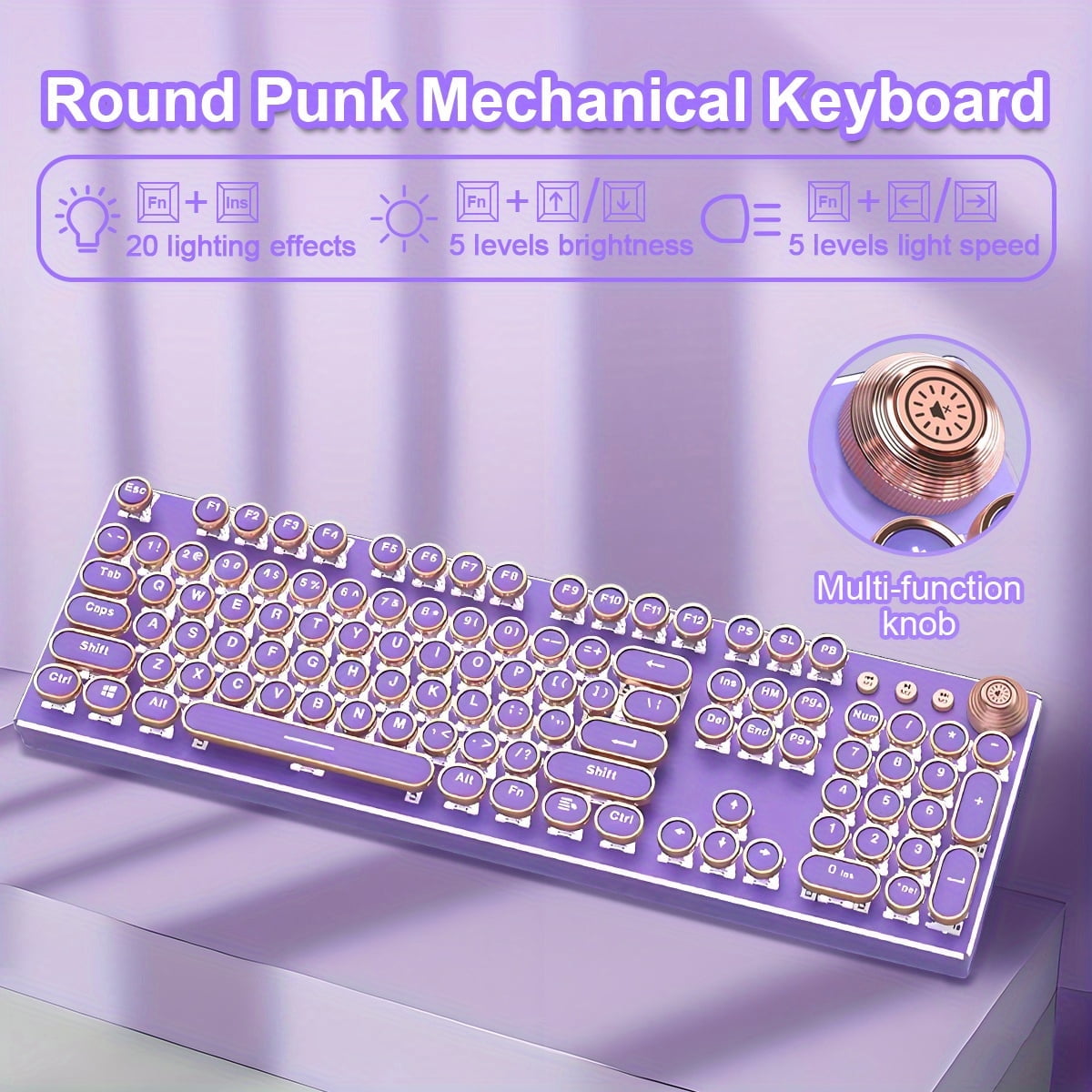 Hnjugfe Mechanical Gaming Keyboard, 34 LED Backlight, 104 Keys, USB-C Connection, with ...