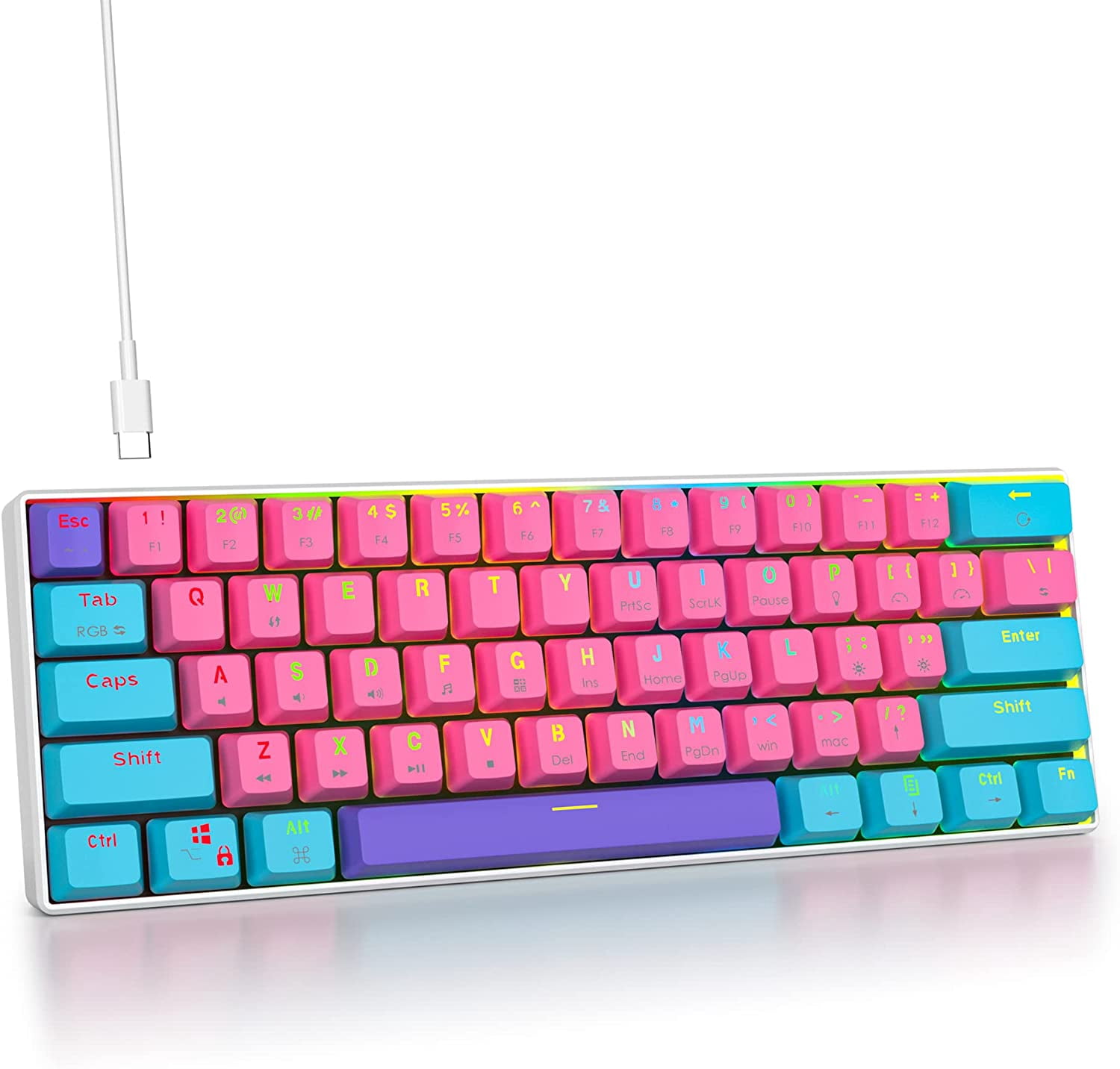 Mechanical Gaming Keyboard】 61 Keys Compact Design, the keyboard ...