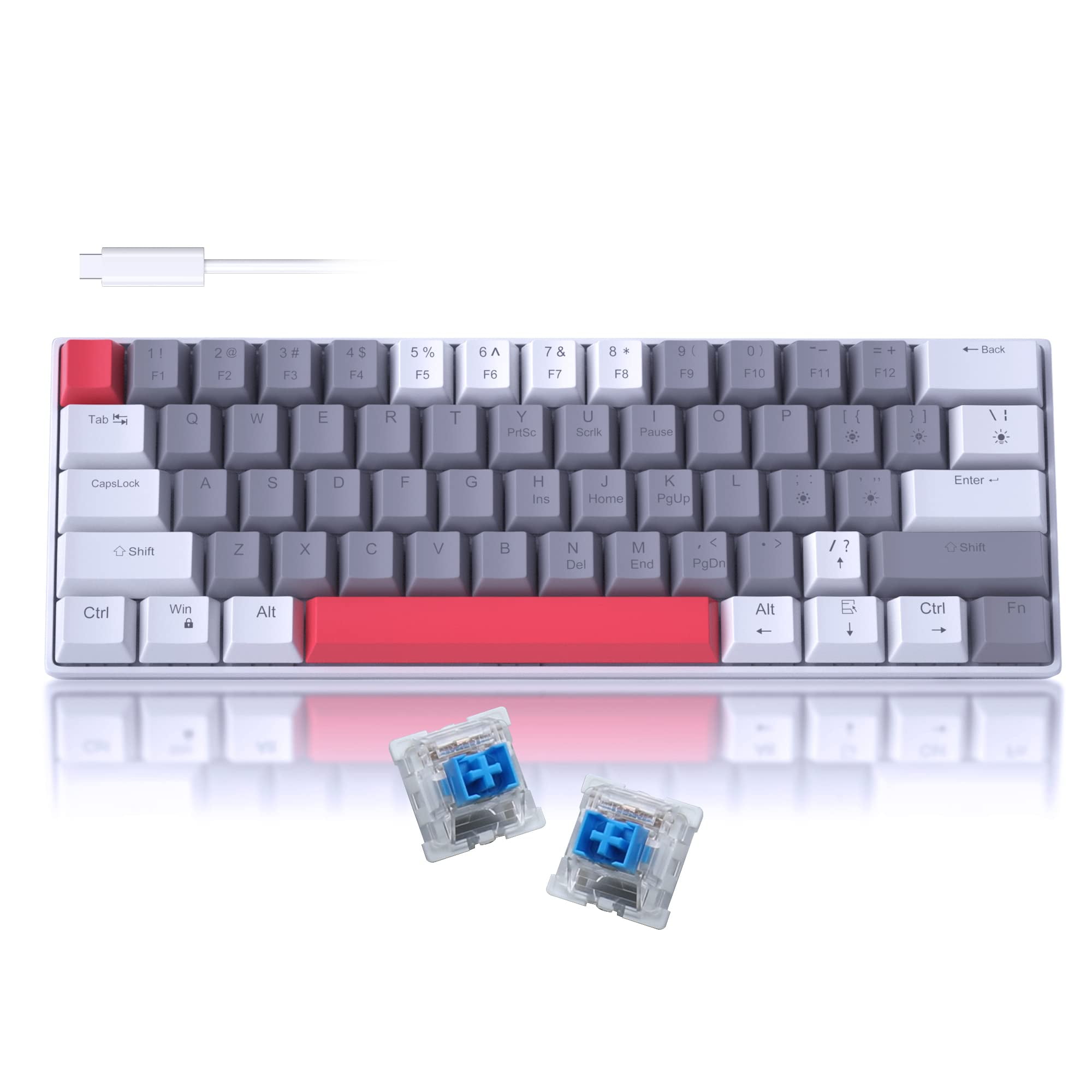 Mechanical Gaming Keyboard,Detachable Type-C Cable Mini Keyboard with ...