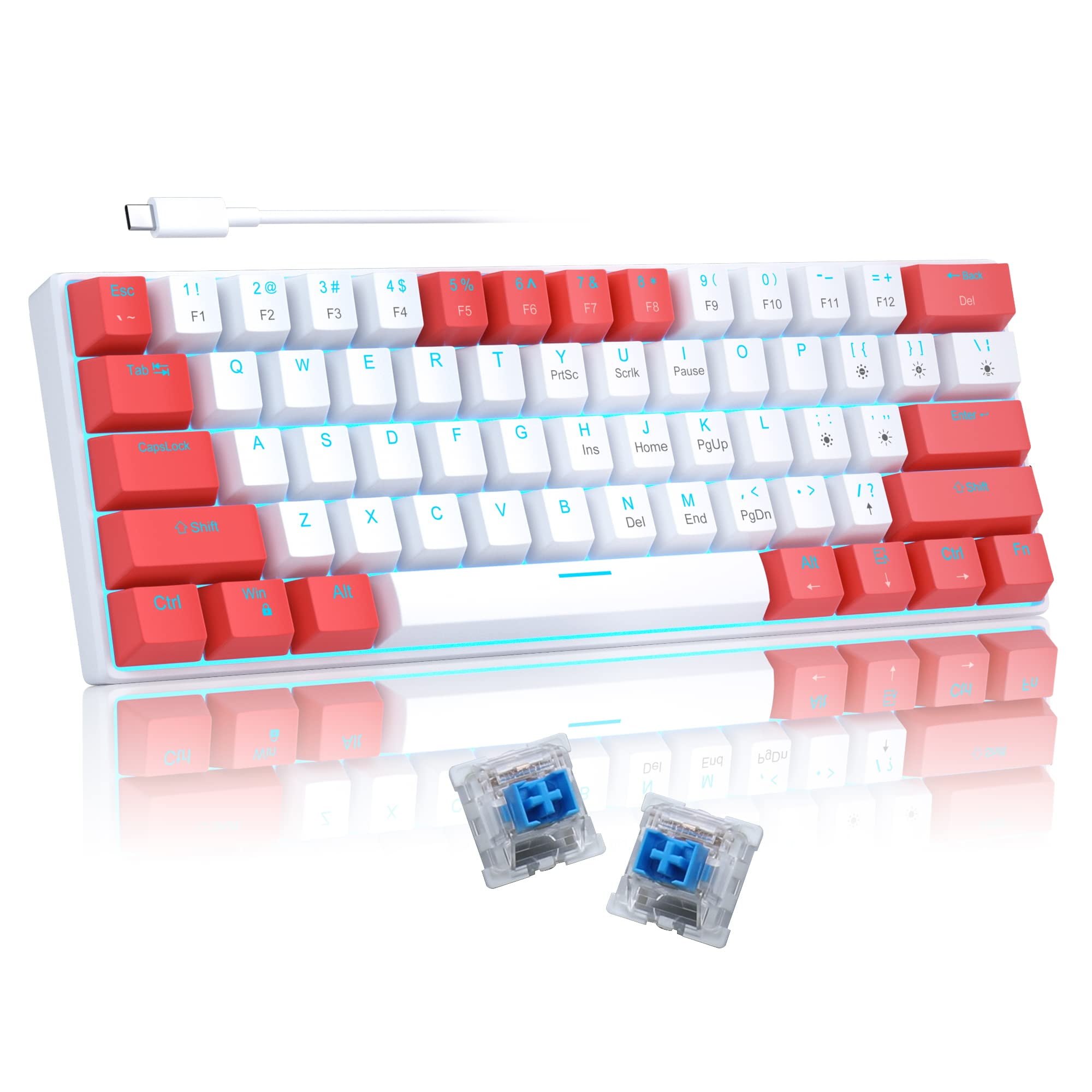 Mechanical Gaming Keyboard,Detachable Type-C Cable Mini Keyboard with ...