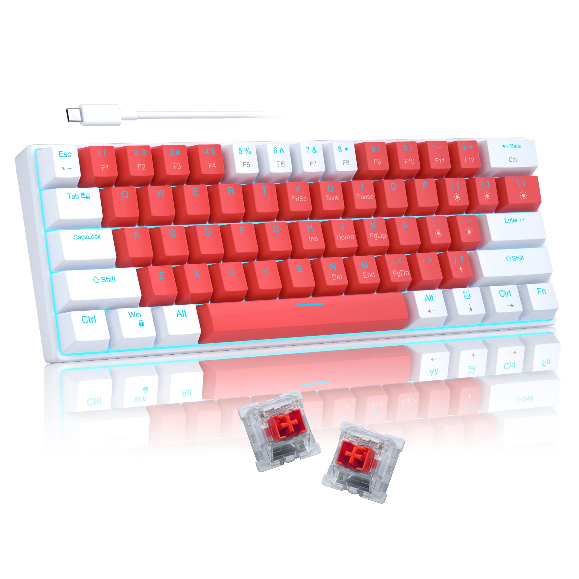 Mechanical Gaming Keyboard,Detachable Type-C Cable Mini Keyboard with ...