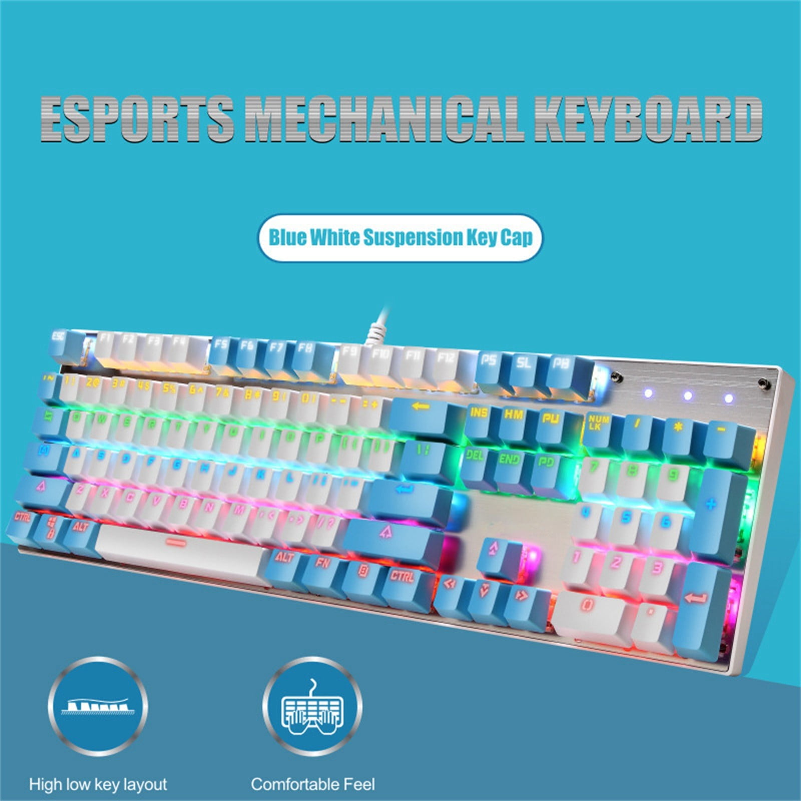 Mechanical Gaming Keyboard RGB LED Backlit Wired Keyboard With Blue ...