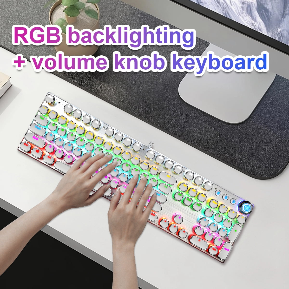 Mechanical Gaming Keyboard,USB Wired,Retro Steampunk Typewriter ...