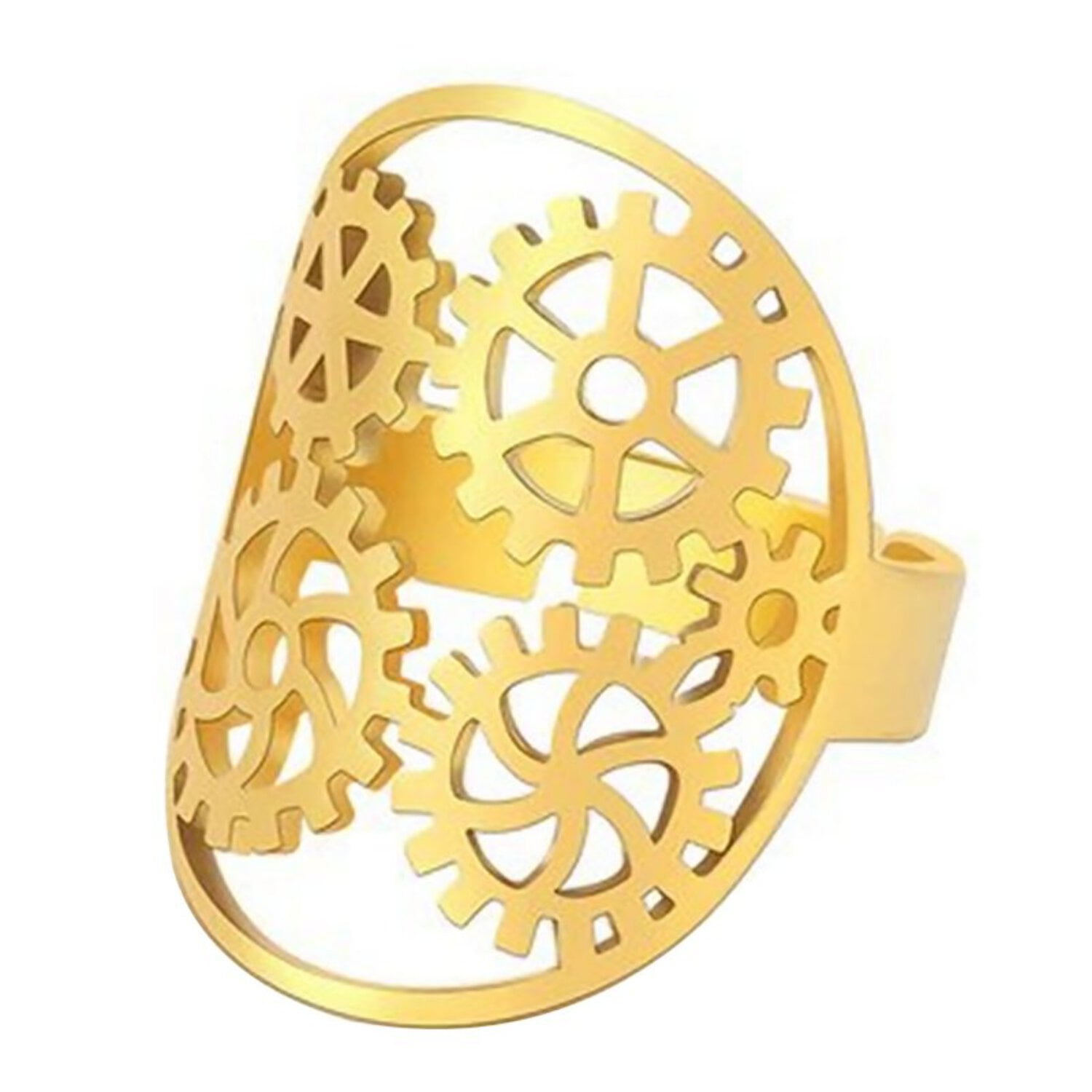 Mechanical Gear Ring Gold PVD Stainless Steel Adjustable Steampunk Band ...