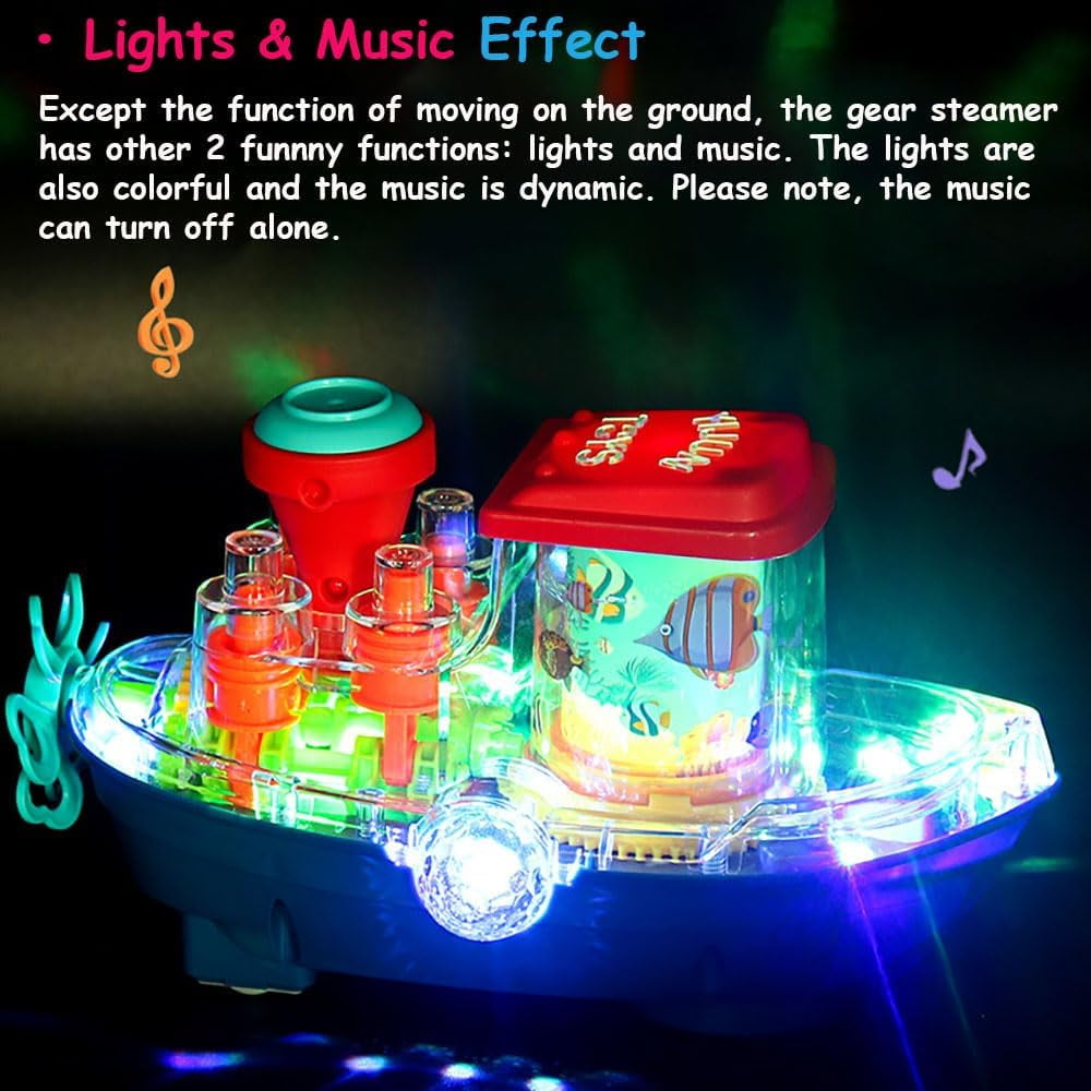 Mechanical Gear Transparent Steam Ship Toy with Visible Moving Colorful ...