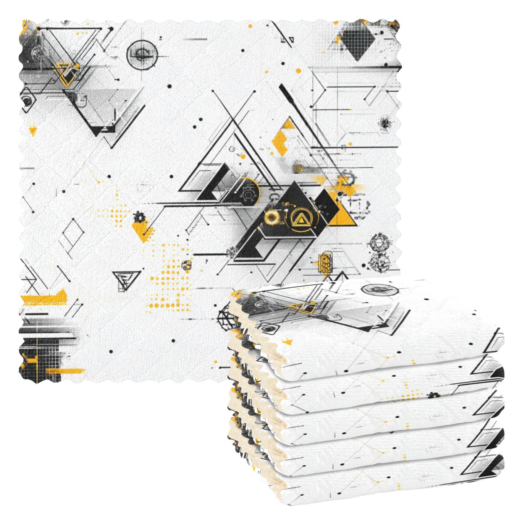 Mechanical Geometric Patterns 6 Pack Kitchen Cleaning Cloths 11'' x 11 ...