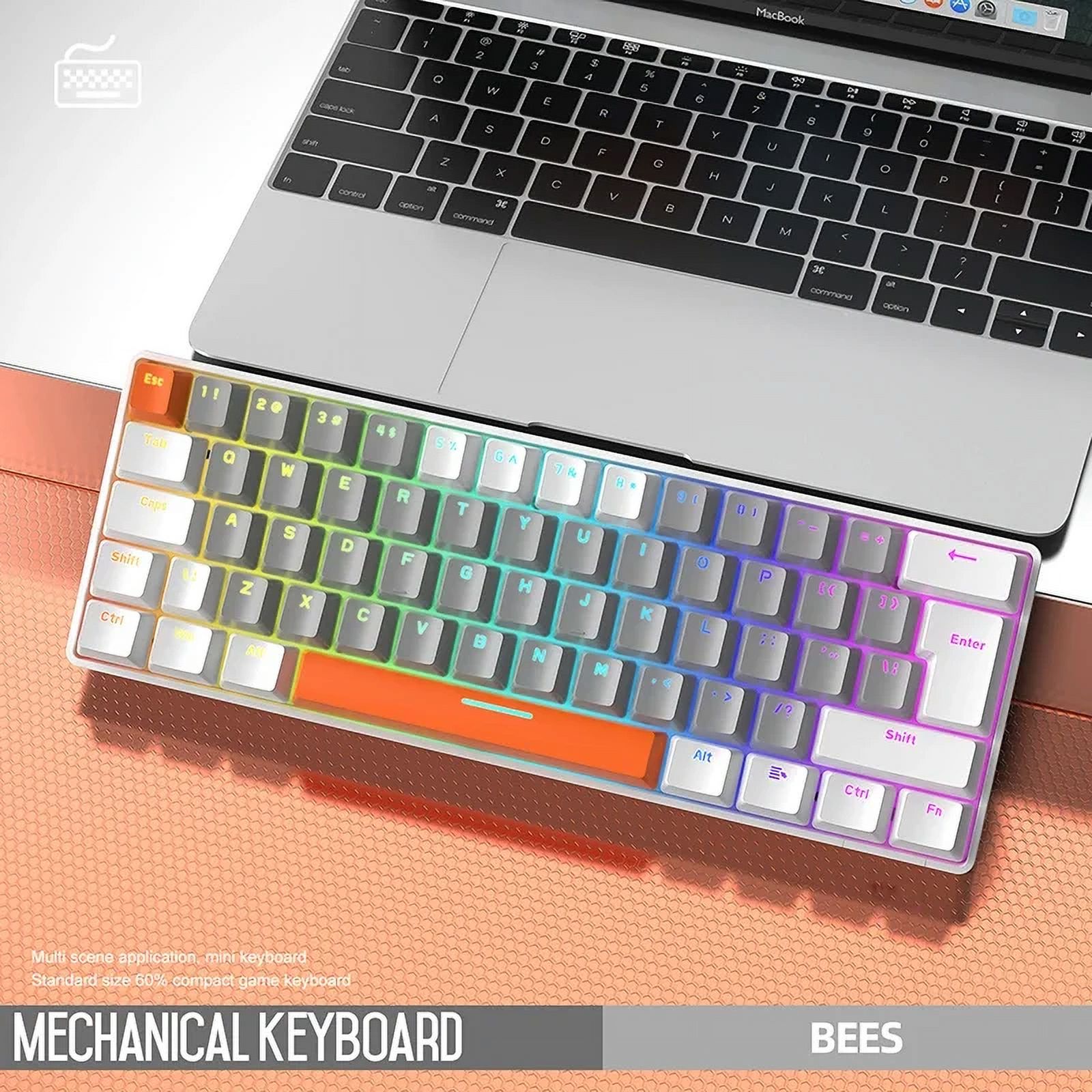 Mechanical Keyboard 60% Compact 62 Keys Wired Type-C Backlight Effects ...