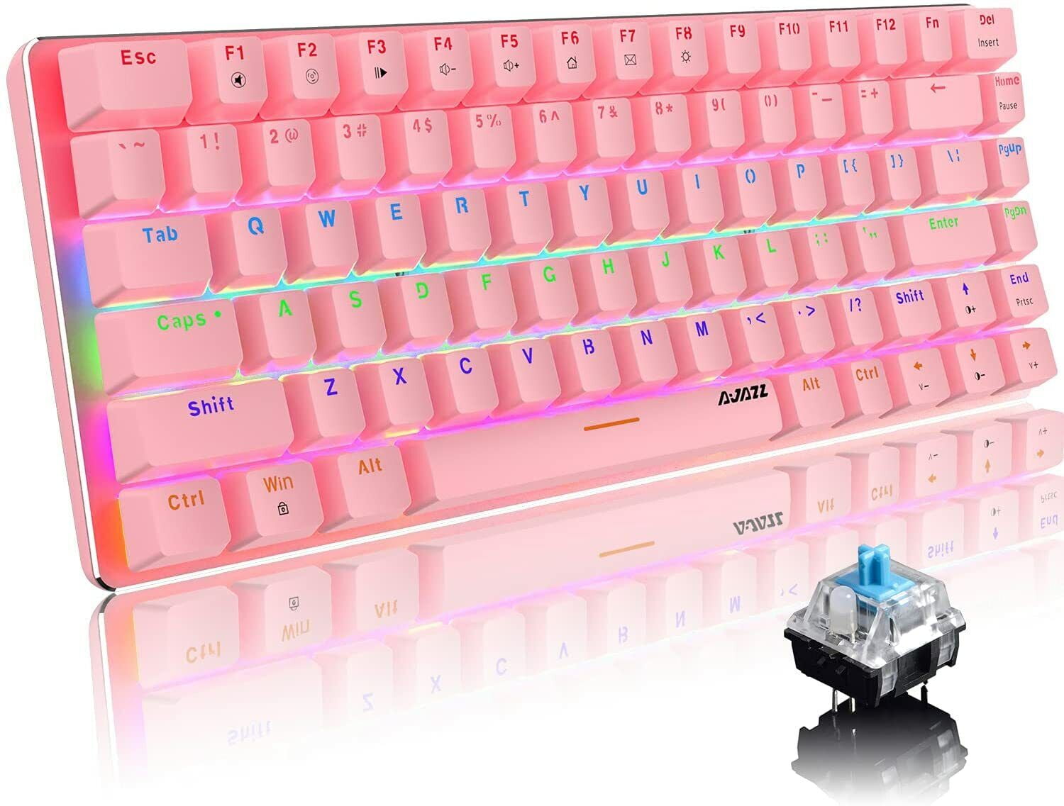 Mechanical Keyboard, AK33 8 Rainbow LED Backlit USB Cable Gaming Mechanical Keyboard, 82-key ...