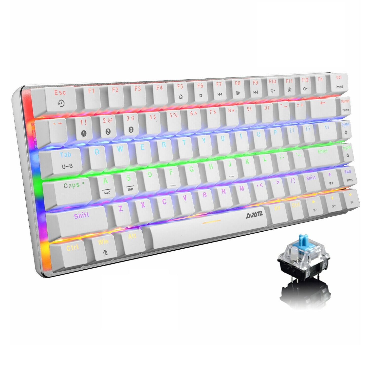Mechanical Keyboard, AK33 Rainbow LED Backlit USB Cable Gaming Mechanical Keyboard, 82-key ...