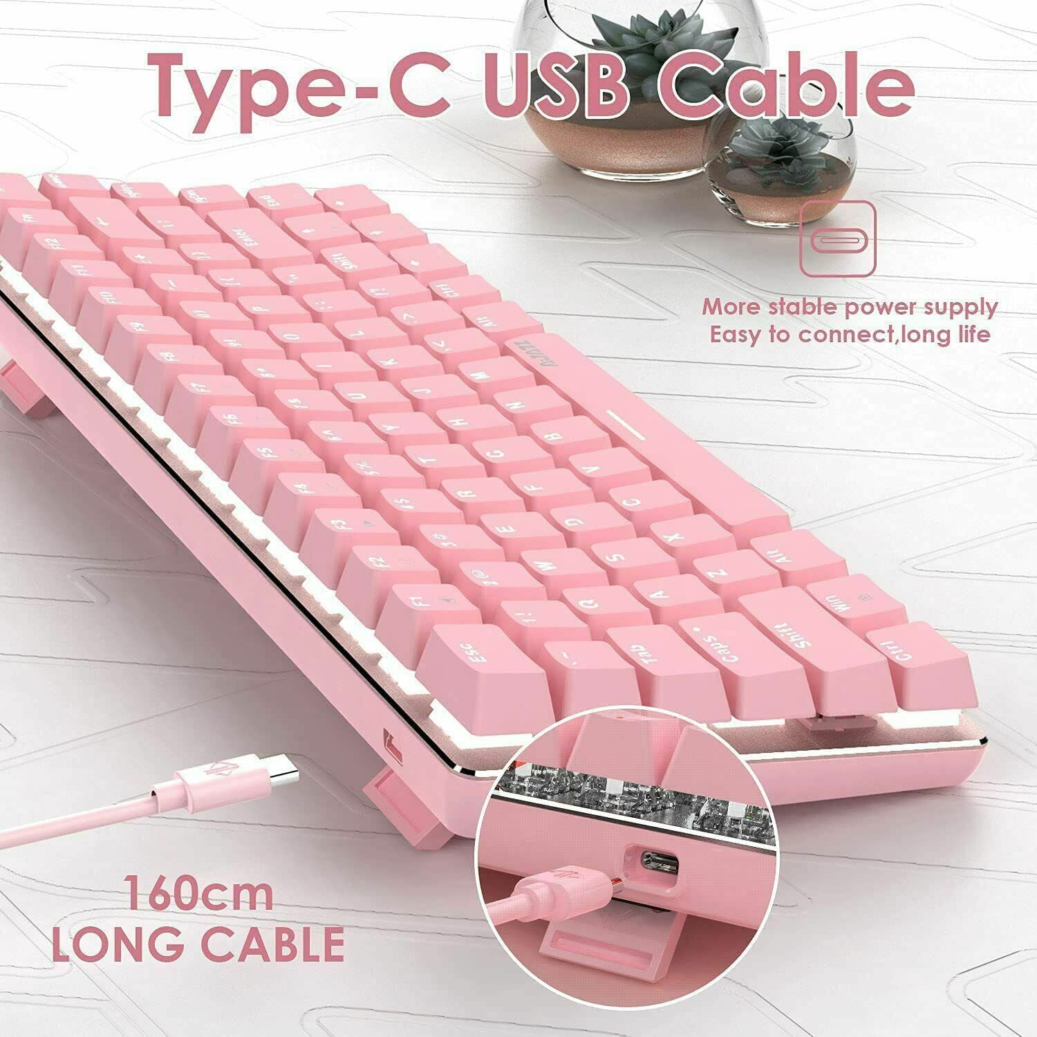 Mechanical Keyboard, AK33 White LED Backlit USB Cable Gaming Mechanical ...