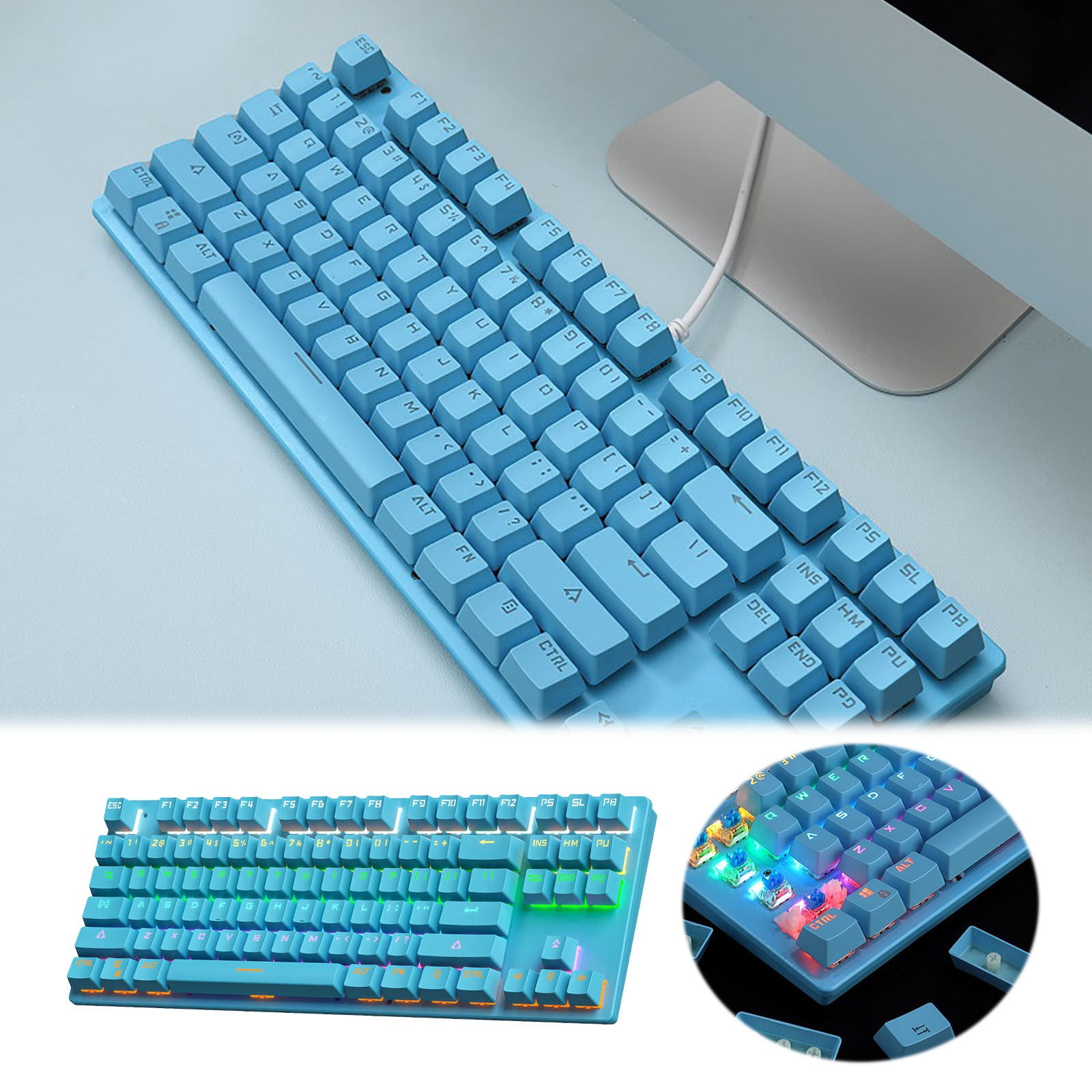 Mechanical Keyboard With 87 Keys Blue Axis Pluggable Gaming Computer ...