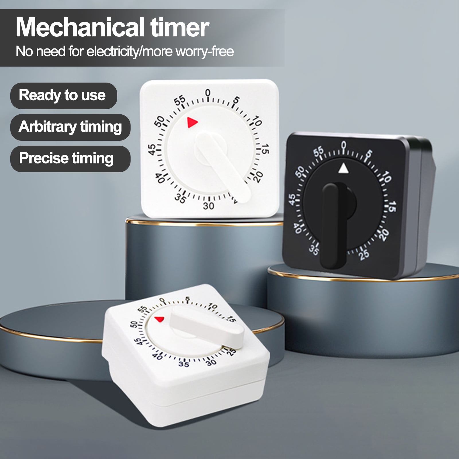 Mechanical Kitchen Timer Square 60 Minute Portable Battery-free Timer ...